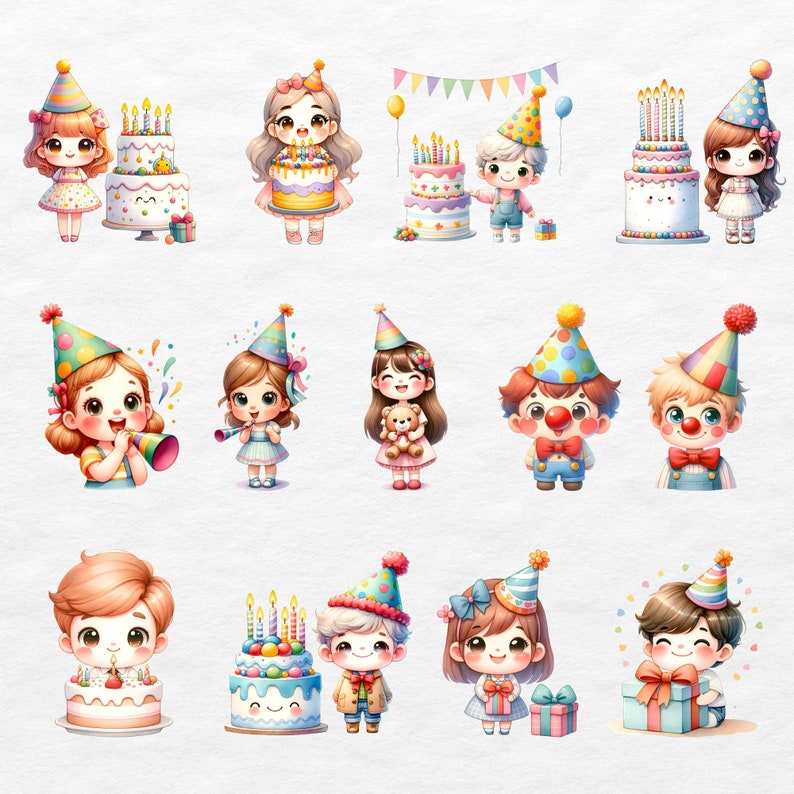 Birthday Kid Clipart Bundle, Birthday Party Digital Art, Cute Party ...
