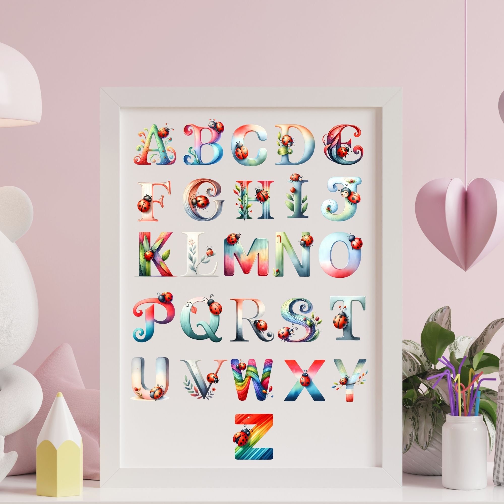 Watercolor Ladybug Alphabet Clipart, Alphabet Png, Nursery Decor ...