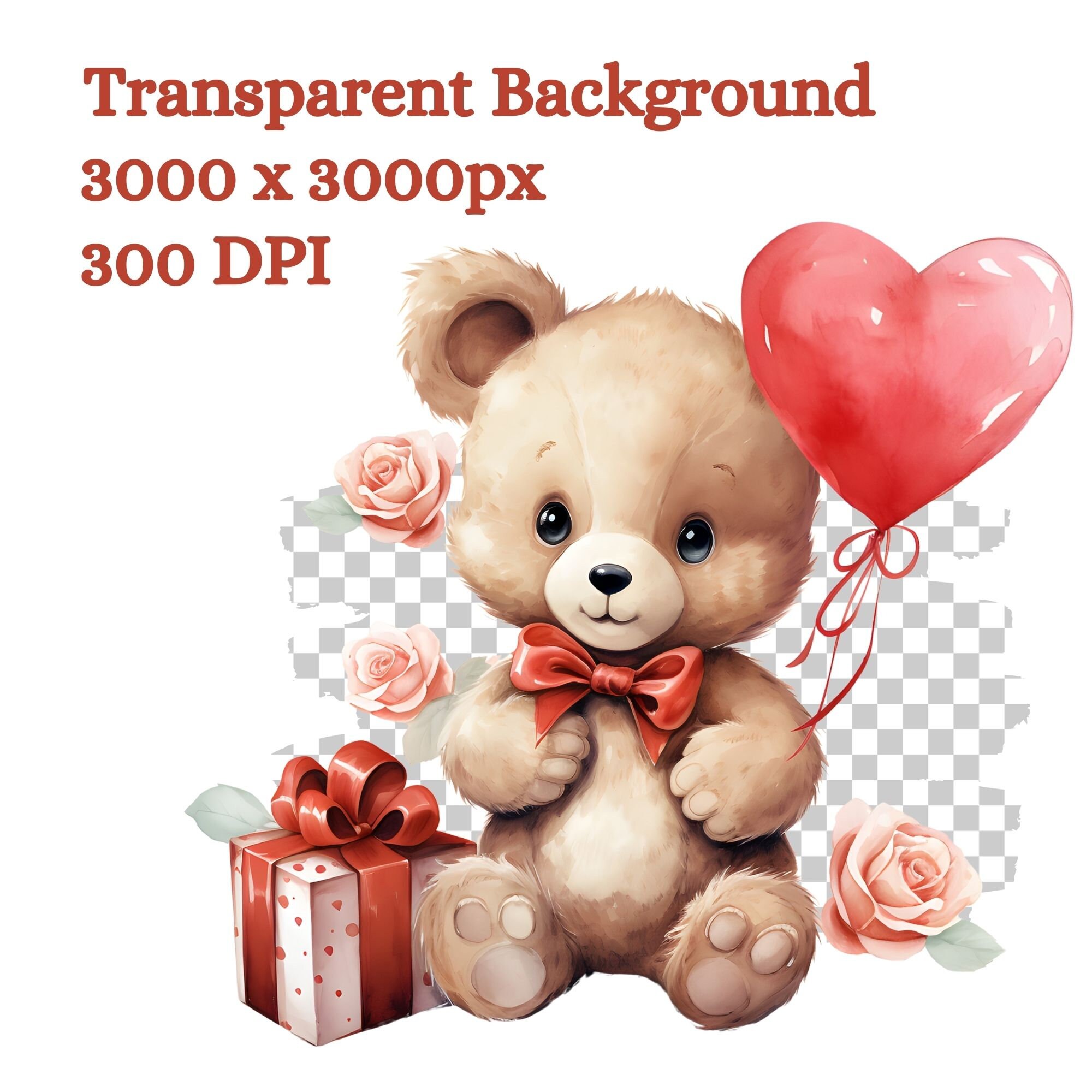 Watercolor Valentines Teddy Bear Clipart, 40 PNG Valentines Day Clipart ...