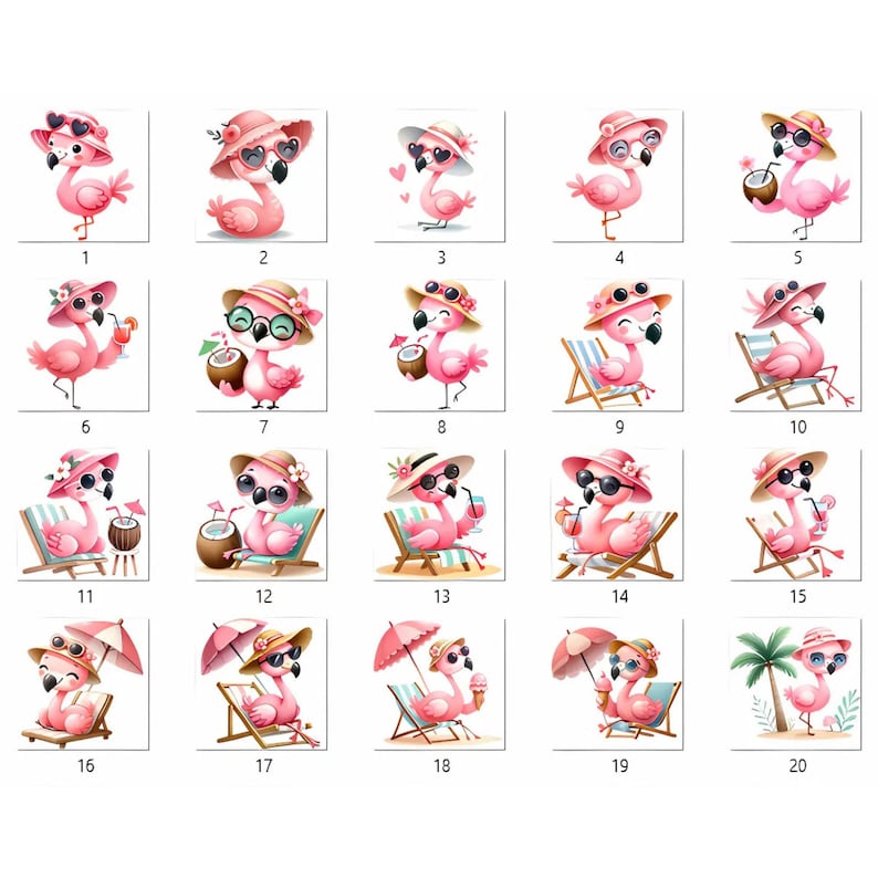 Watercolor Flamingo Clipart Bundle: 40 Tropical Summer Pngs (digital ...