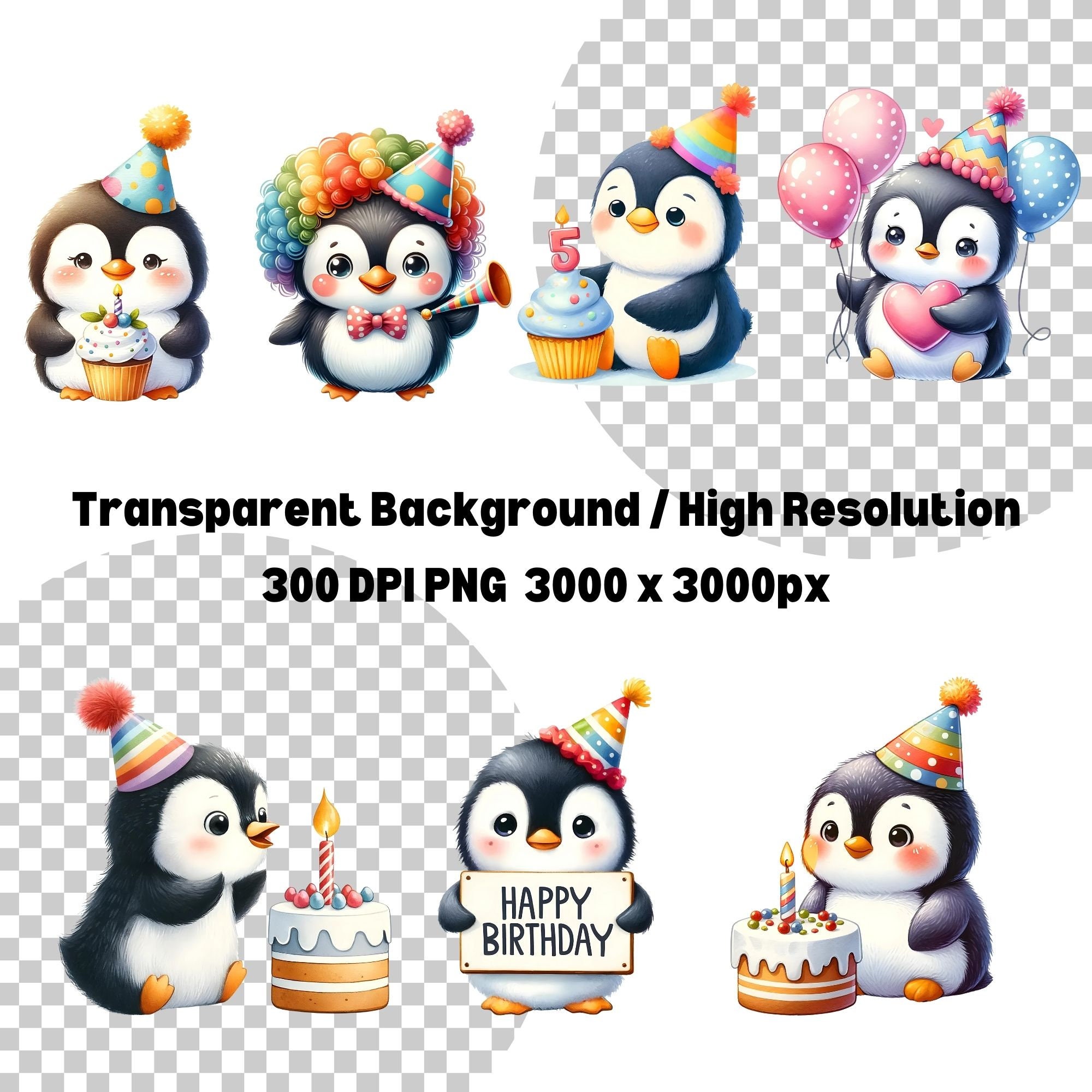 Watercolor Penguin Birthday Clipart: PNG Bundle (digital Download) - Etsy