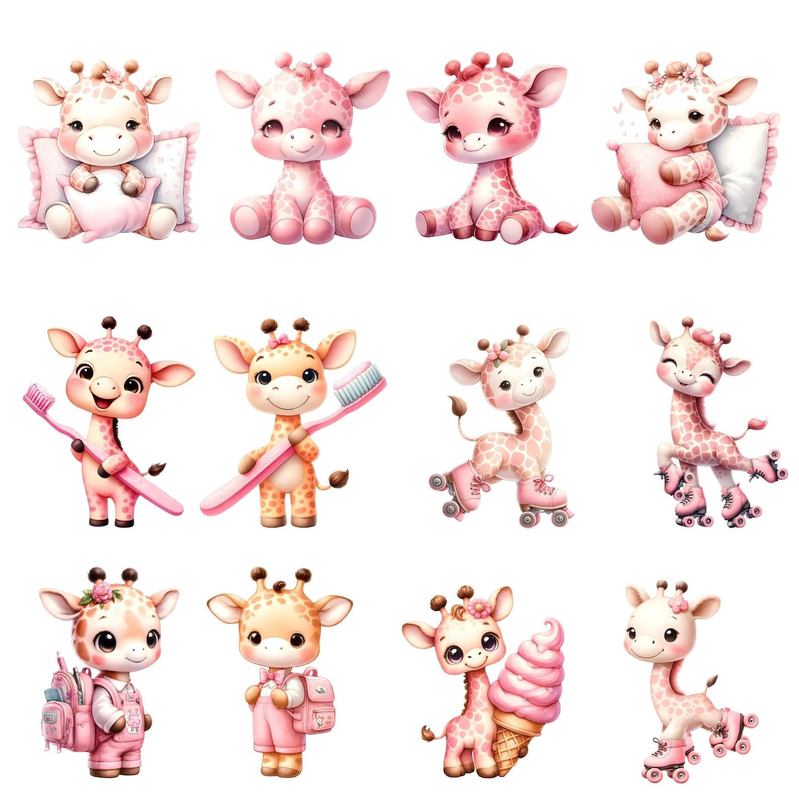 Giraffe Baby Pink Clipart, Watercolor Giraffe Kids, Giraffe Birthday ...
