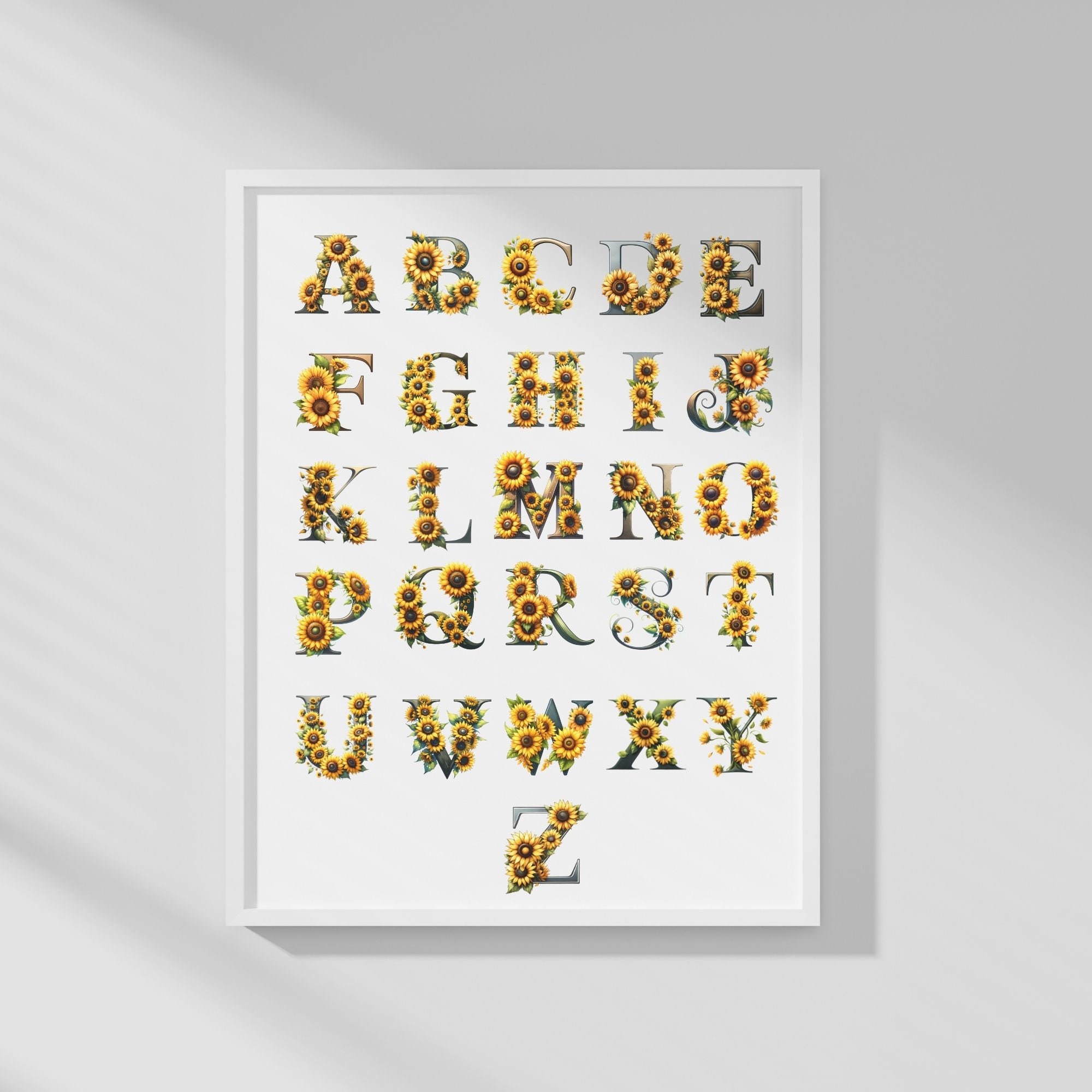 Sunflower Alphabet Clipart, Watercolor Floral Alphabet, Sunflower Font ...