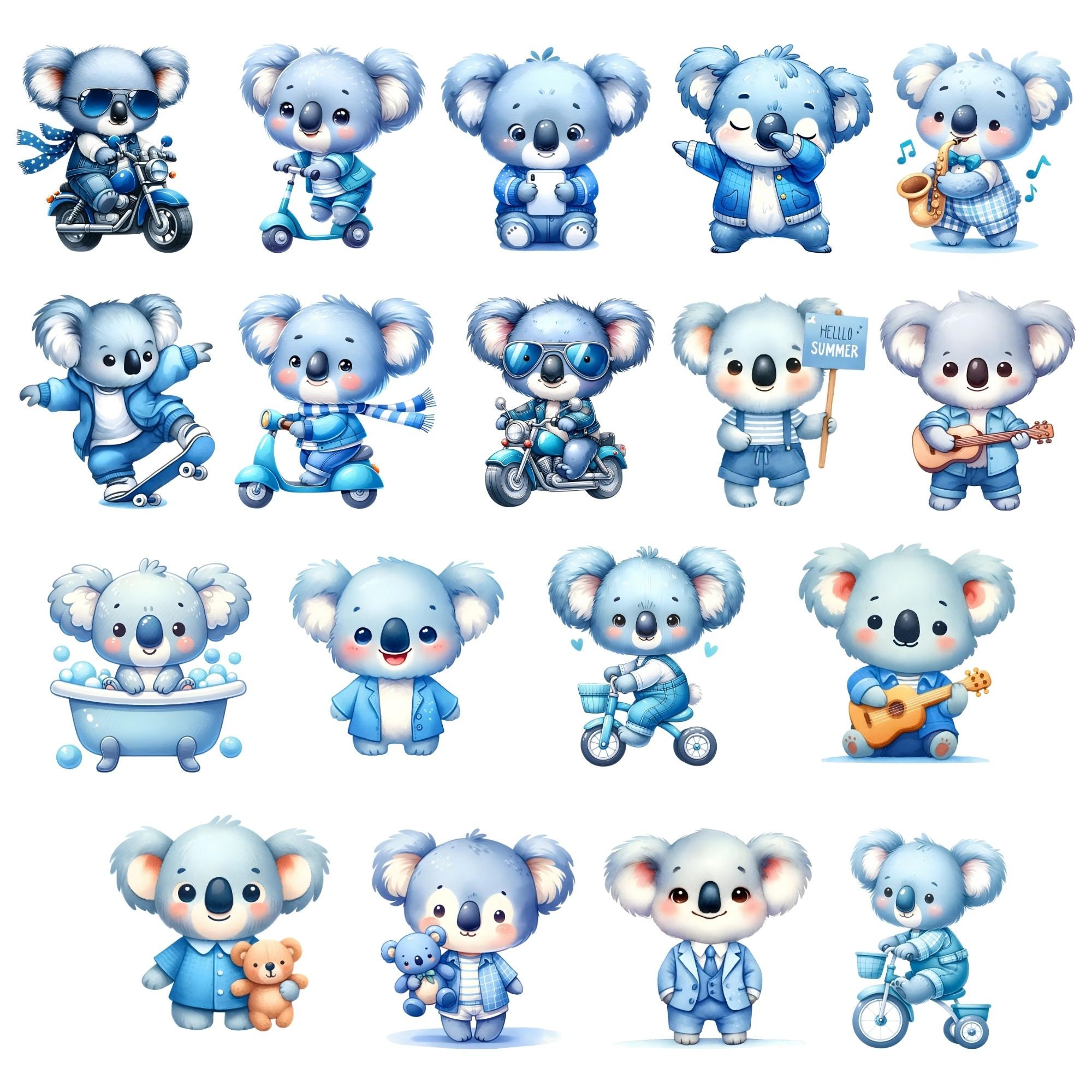 Watercolor Baby Koala Clipart, Cute Koala Bear PNG, Nursery Decor, Baby ...