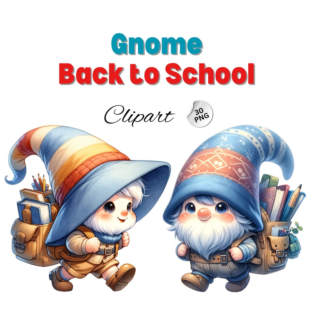 Watercolor Back to School Gnome Clipart: 30 PNG Bundle (digital ...