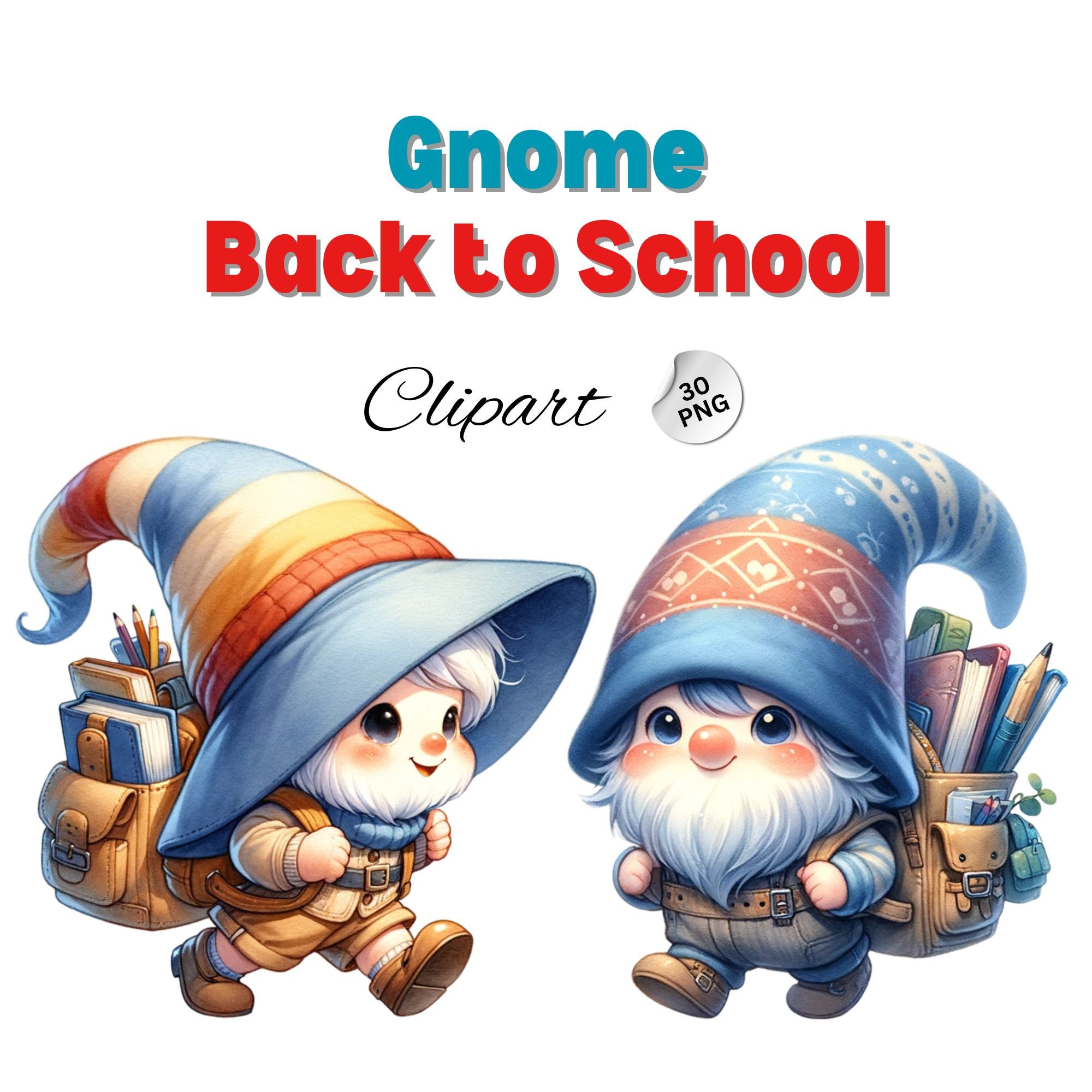 Back to School Gnome Clipart Bundle, Watercolor Gnomes PNG, Graduation ...