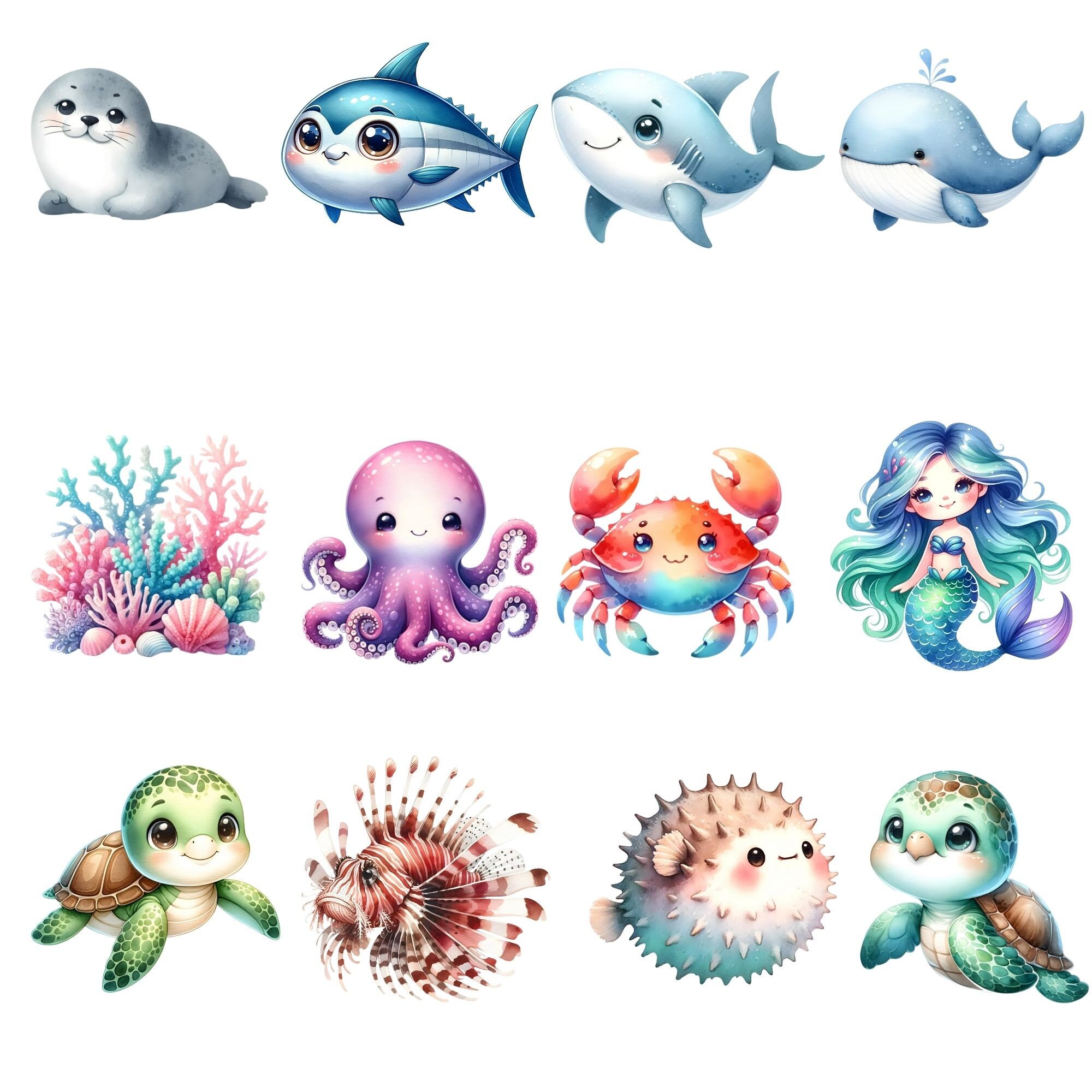 Cute Undersea Watercolor Clipart, Nursery Decor, Baby Wall Art, Baby ...