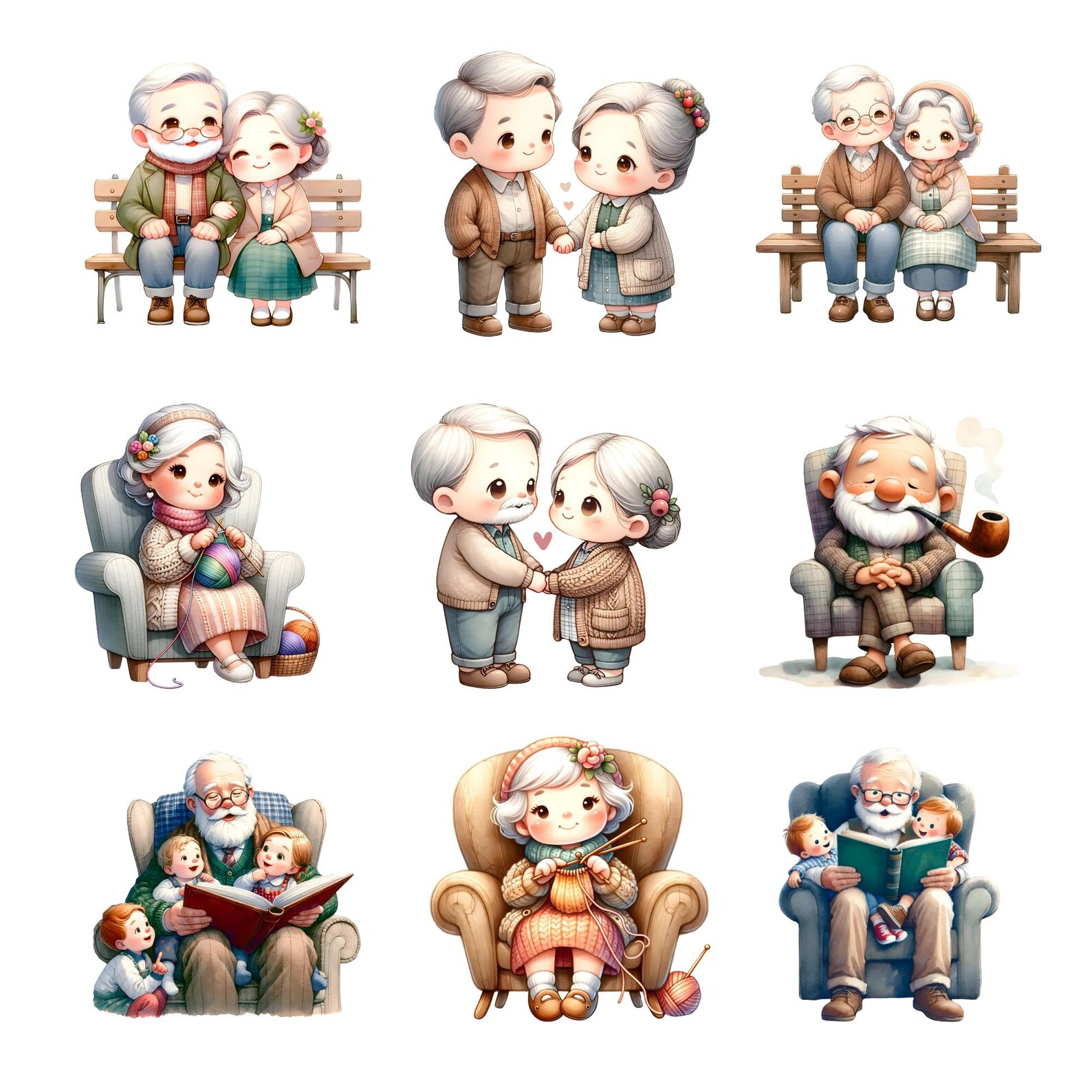 Watercolor Grandparent Clipart Bundle: Family PNG Graphics (digital ...
