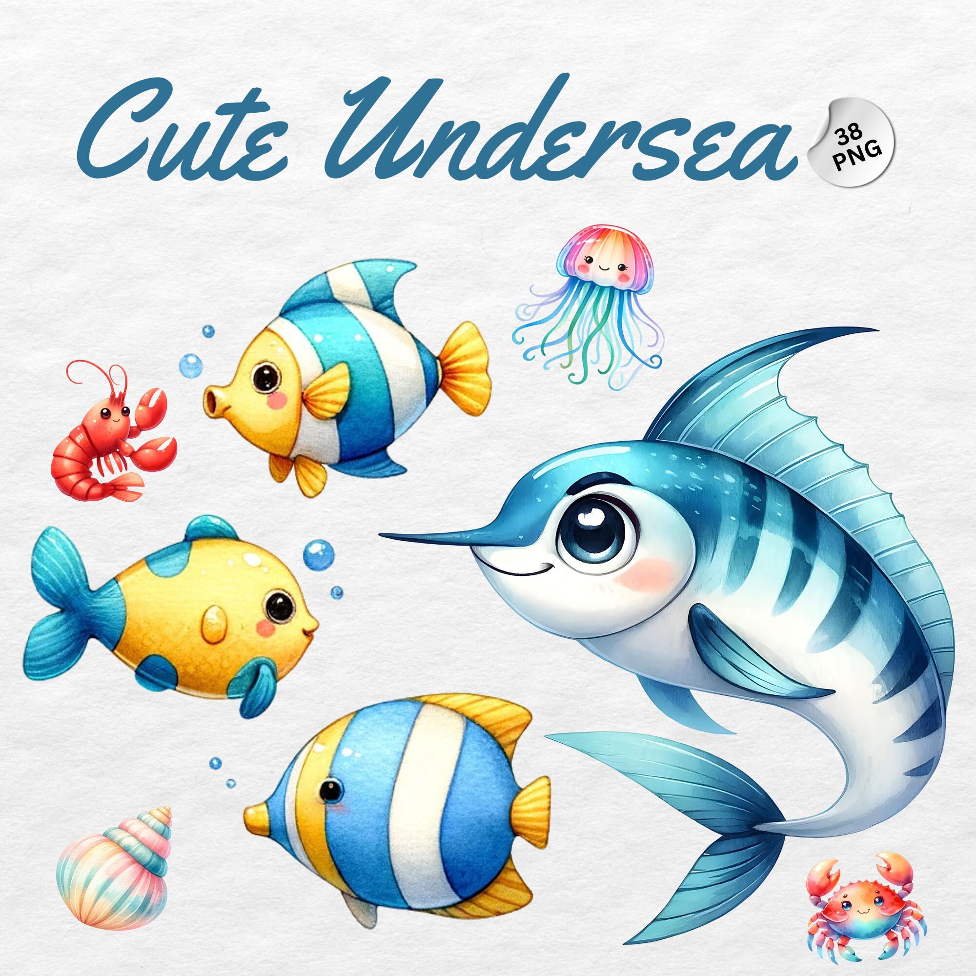 Cute Undersea Watercolor Clipart, Nursery Decor, Baby Wall Art, Baby ...