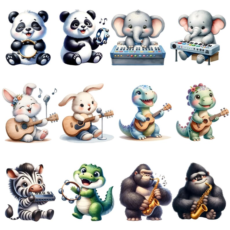 Baby Animals Music Band Clipart, Musical Animals Clipart, Animals ...