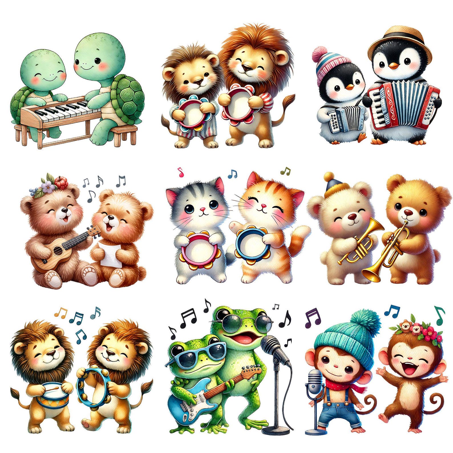 Watercolor Animals Music Clipart PNG, Musical Animals Clipart, Animal ...