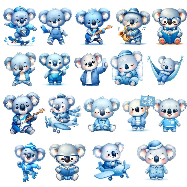Watercolor Baby Koala Clipart, Cute Koala Bear PNG, Nursery Decor, Baby ...