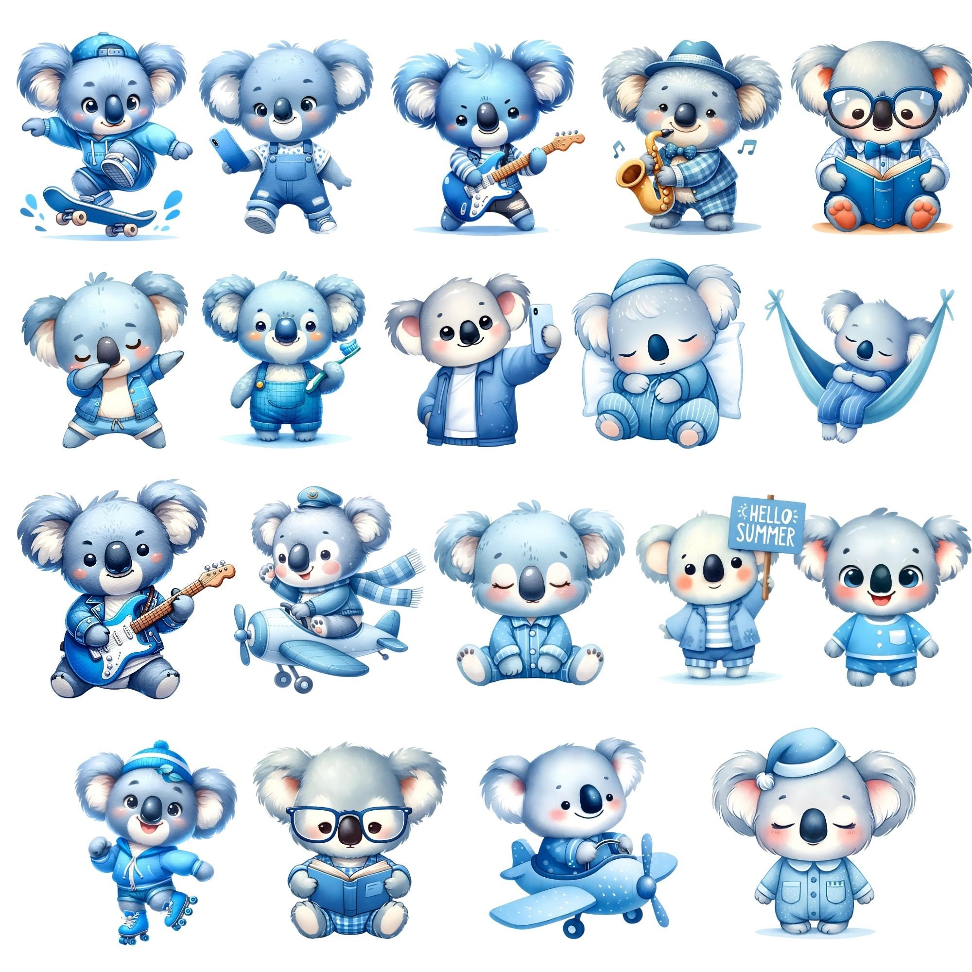 Watercolor Baby Koala Clipart, Cute Koala Bear PNG, Nursery Decor, Baby ...