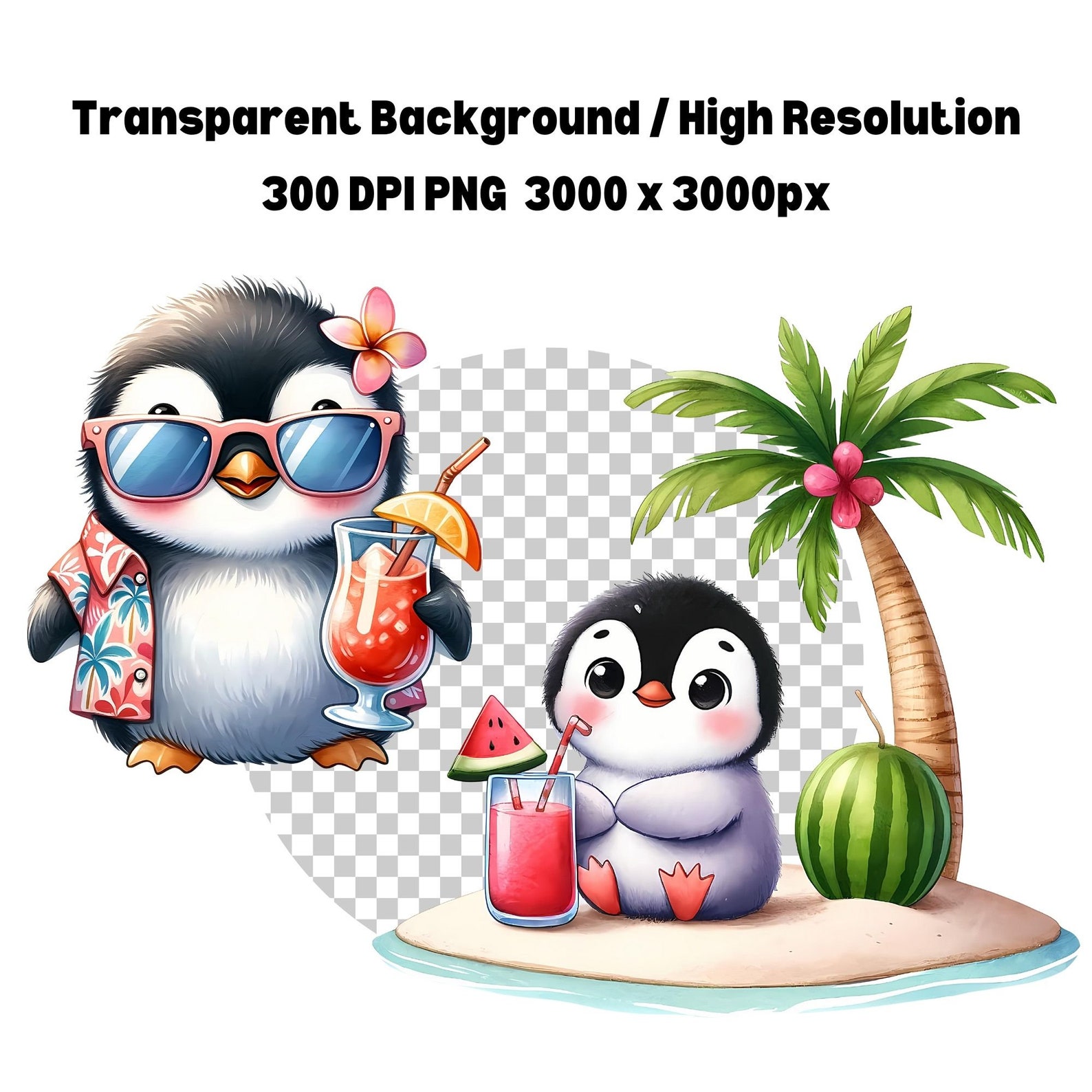 Watercolor Summer Penguin Clipart: Baby Nursery PNG (40 Images) - Etsy