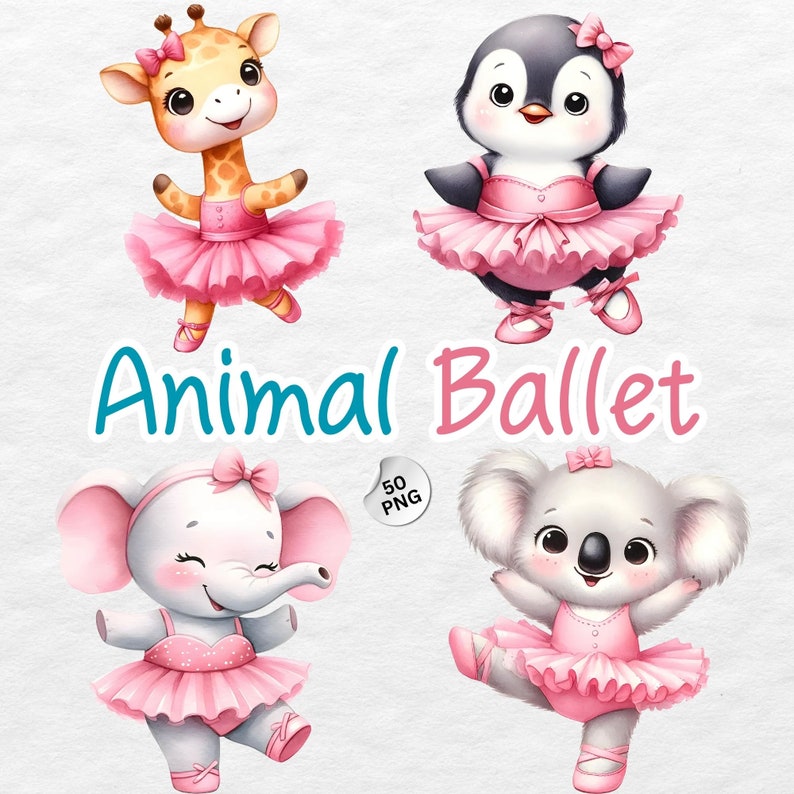 Watercolor Cute Animal Ballerina Clipart, Animal Kids, Baby Shower ...