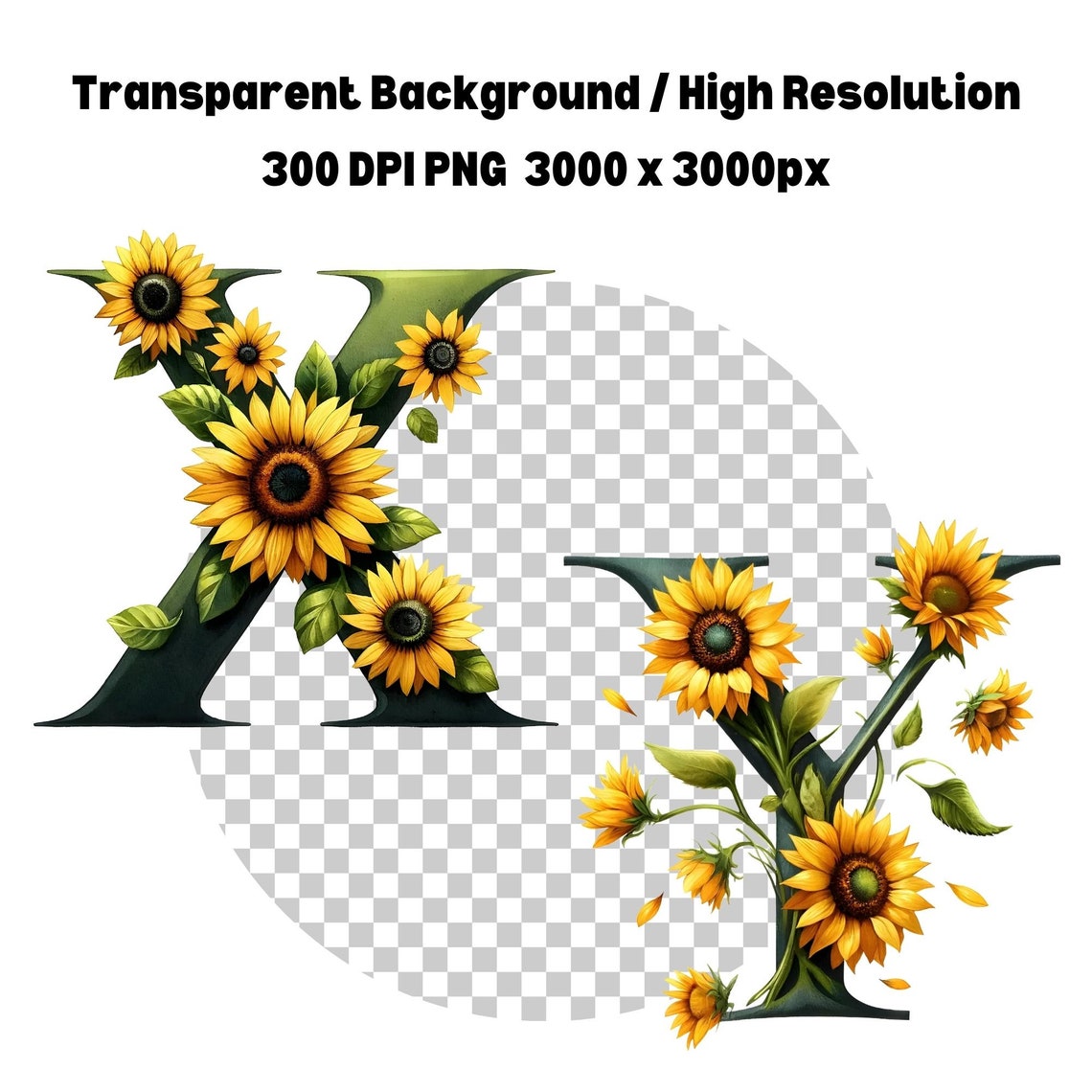 Sunflower Alphabet Clipart, Watercolor Floral Alphabet, Sunflower Font ...