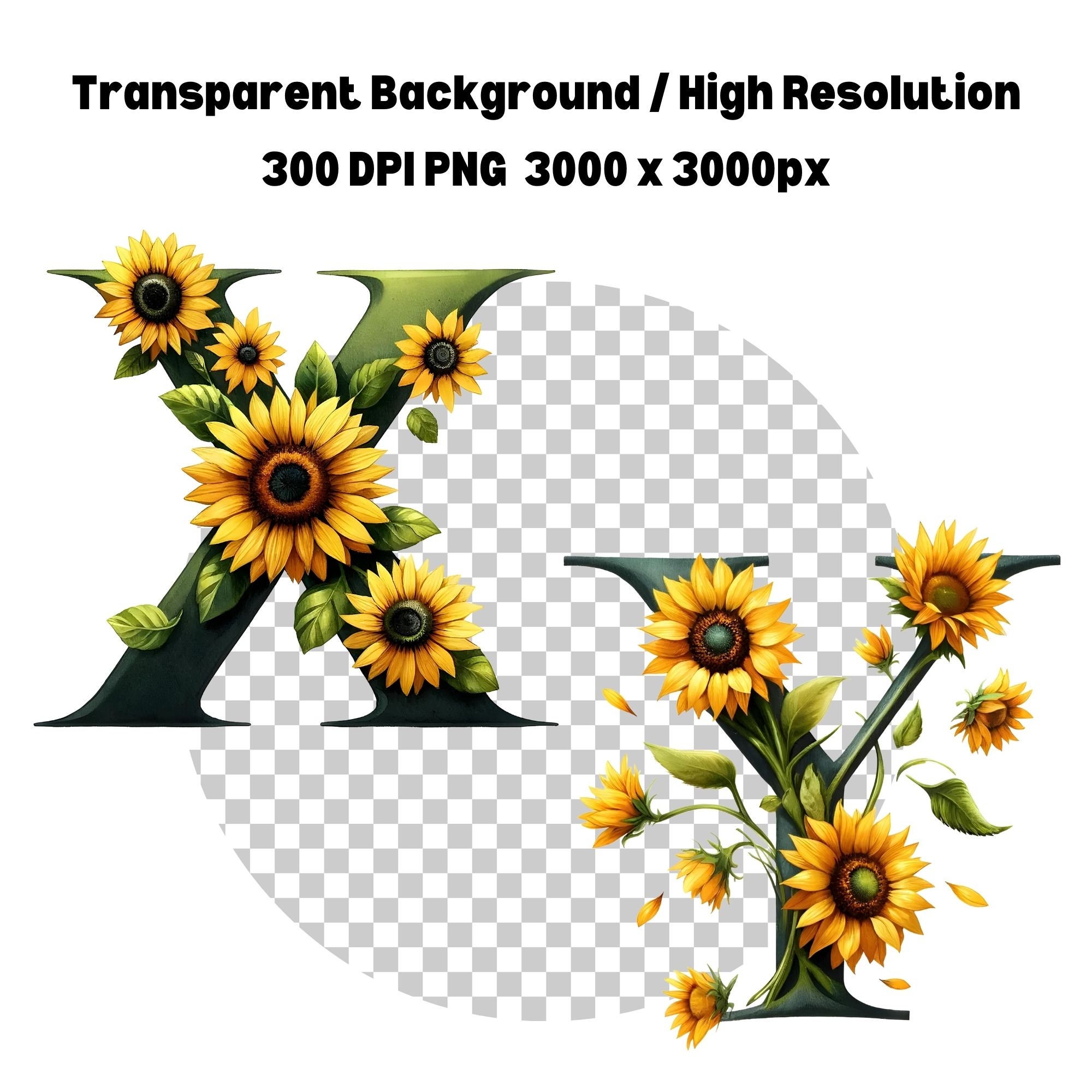 Sunflower Alphabet Clipart, Watercolor Floral Alphabet, Sunflower Font ...