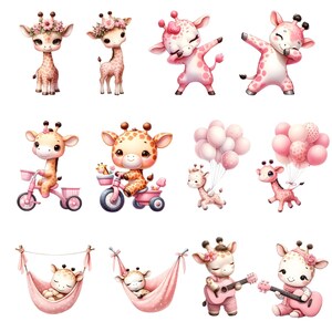 Giraffe Baby Pink Clipart, Watercolor Giraffe Kids, Giraffe Birthday ...
