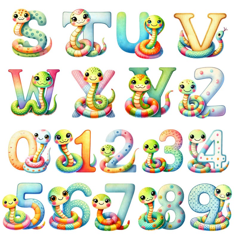 A-Z Snake Alphabet Clipart, Cute Watercolor Snake Letters PNG, Digital ...