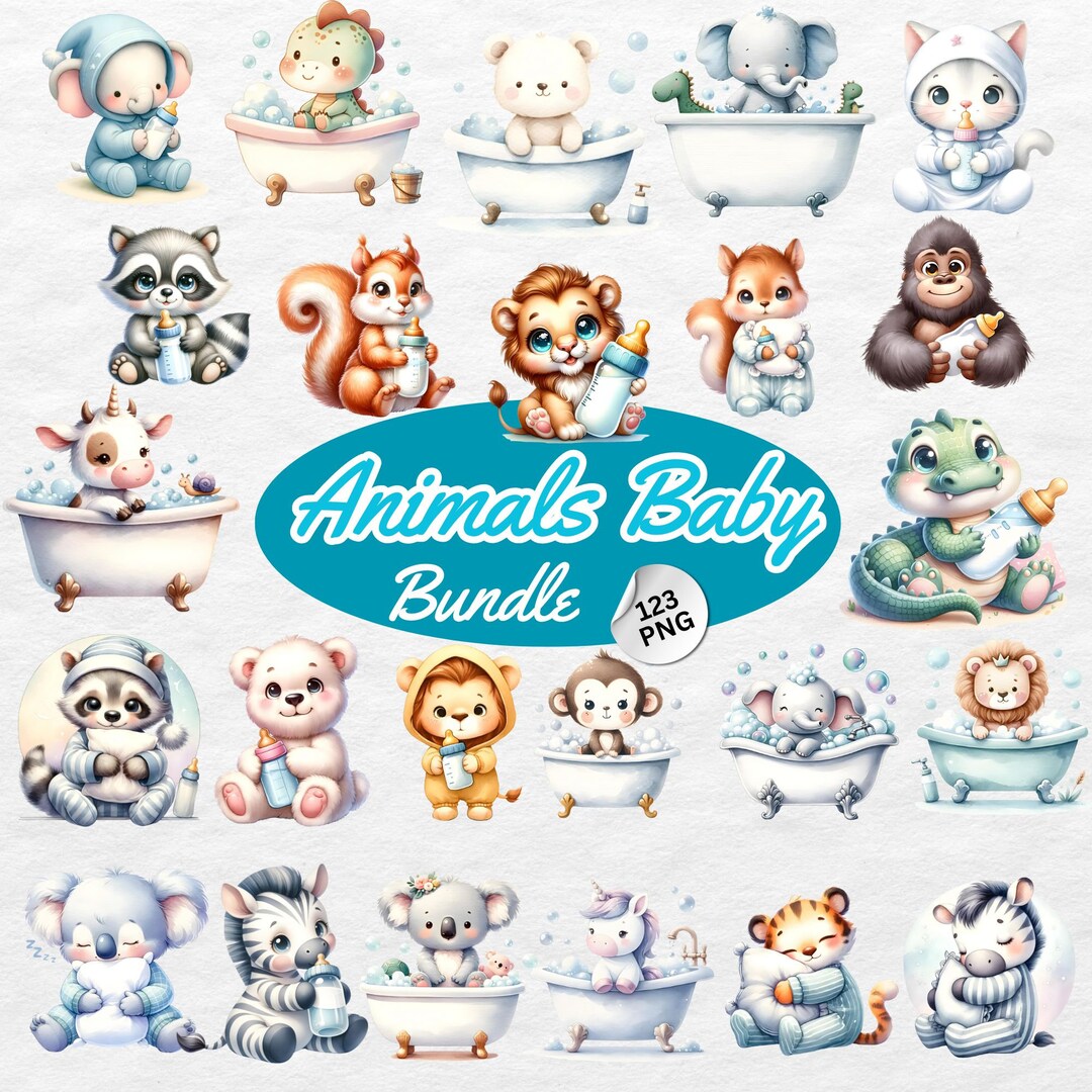 Baby Animal Clipart Bundle: Watercolor Nursery PNG (123 Images) - Etsy