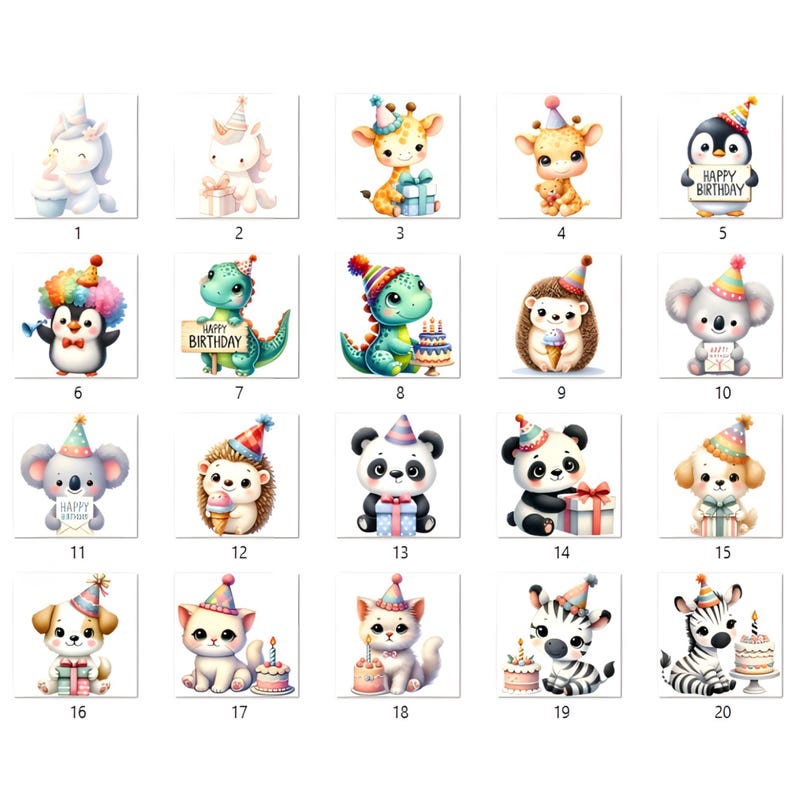 Watercolor Animal Birthday Clipart PNG, Cute Party Animals PNG, Kids ...