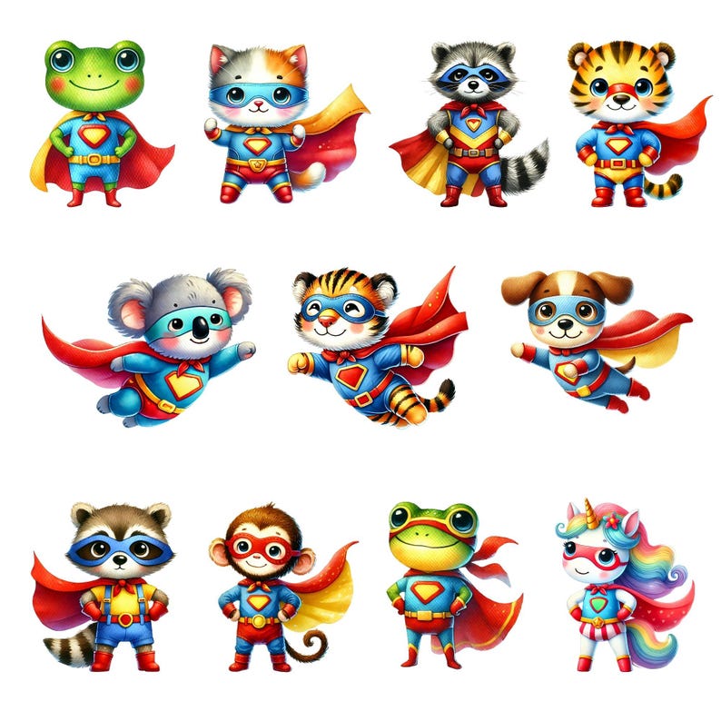 Watercolor Superhero Animal Clipart, Kids PNG Graphics (digital ...