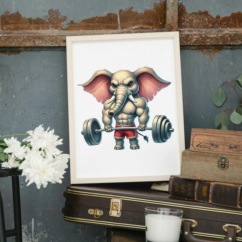 Watercolor Animal Gym Clipart: Fitness Animals With Weights (digital ...