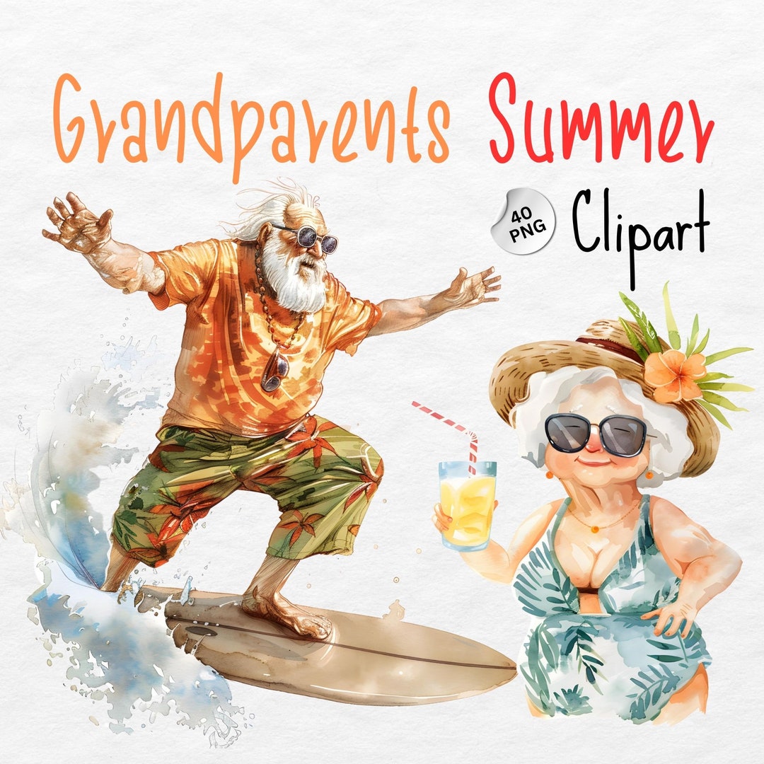Watercolor Summer Grandparent Clipart Png, Grandma Clipart, Grandpa ...