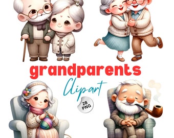Watercolor Grandparent Clipart Bundle: 35 PNG Family Graphics (digital ...