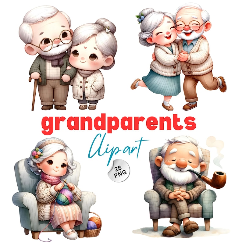 Watercolor Grandparent Clipart Bundle: Family PNG Graphics (digital ...