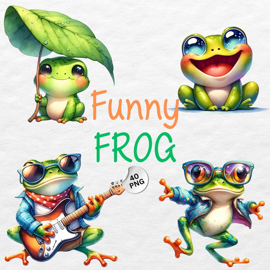 Funny Frog Clipart, Cute Frog PNG Bundle, Kids Baby Shower, Nursery ...