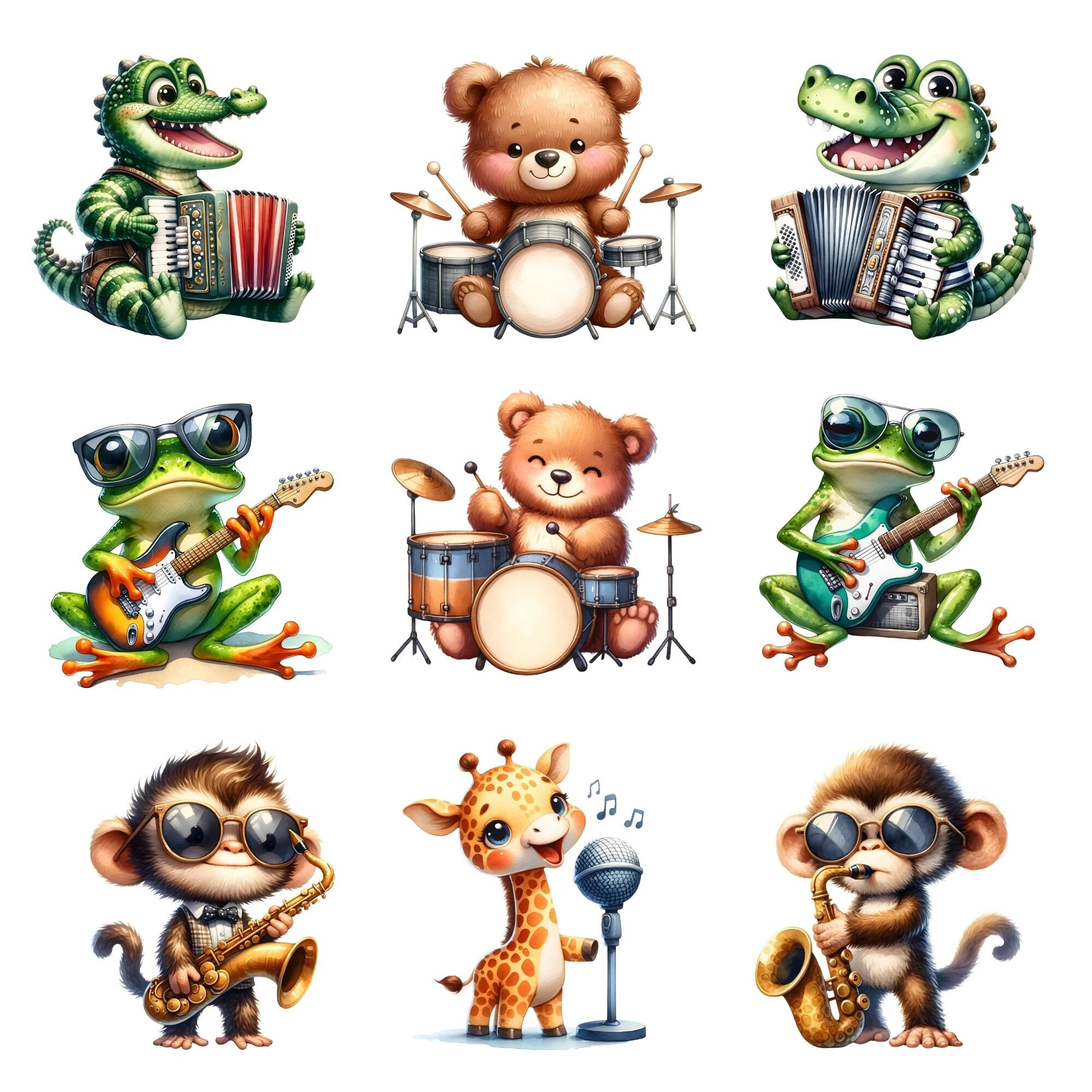 Baby Animals Music Band Clipart, Musical Animals Clipart, Animals ...