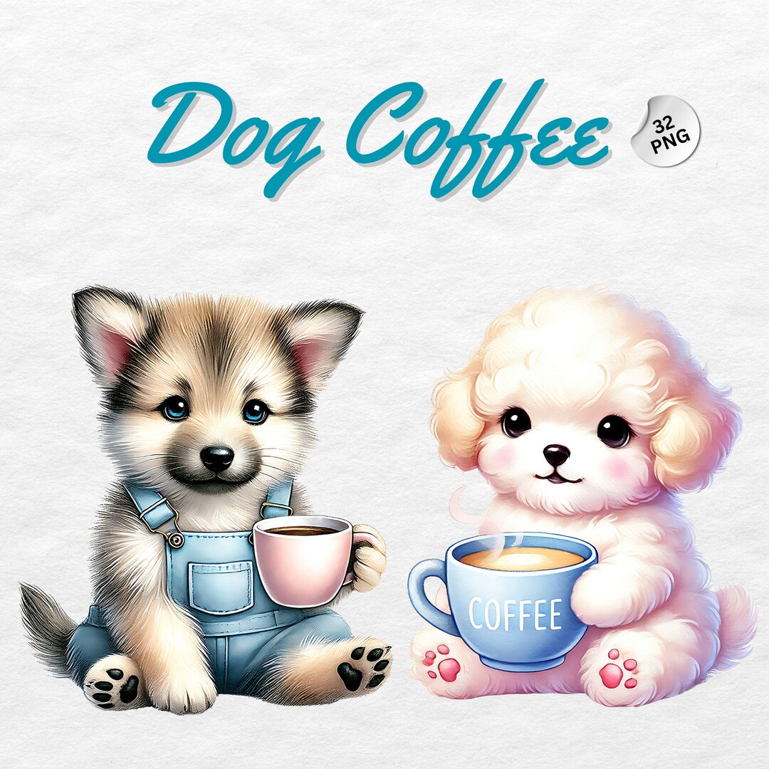 Coffee Dogs Clipart, Dog Shirt, Dog Prints, Animal Coffee Prints, Animal Nursery, Coffee Lover ...