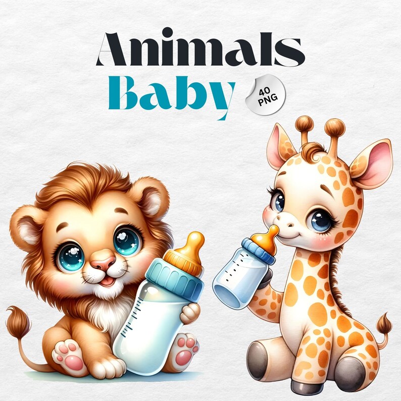 Baby Animal PNG Clipart Bundle, Cute Animal Kids Bedroom, Animal Baby ...