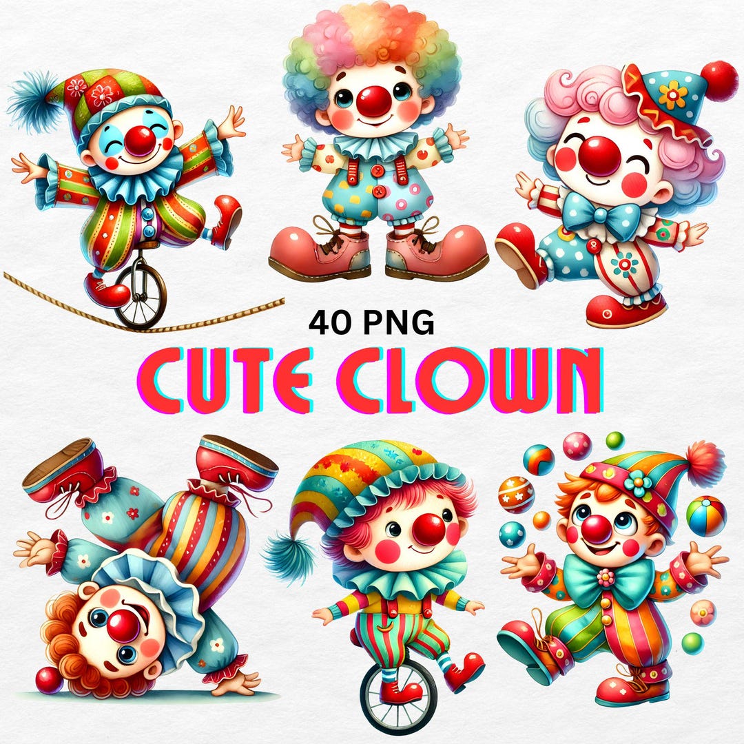 Watercolor Cute Clown Clipart, Circus PNG, Kawaii Clown Sublimation ...