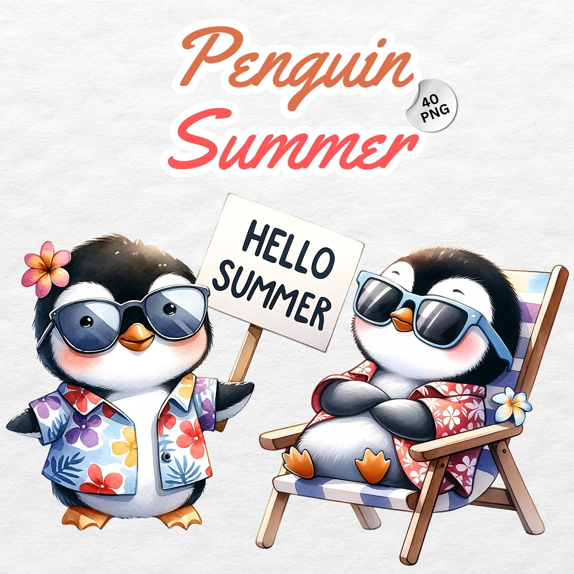 Watercolor Summer Penguin Clipart, Baby Cute Penguin PNG, Nursery Decor ...