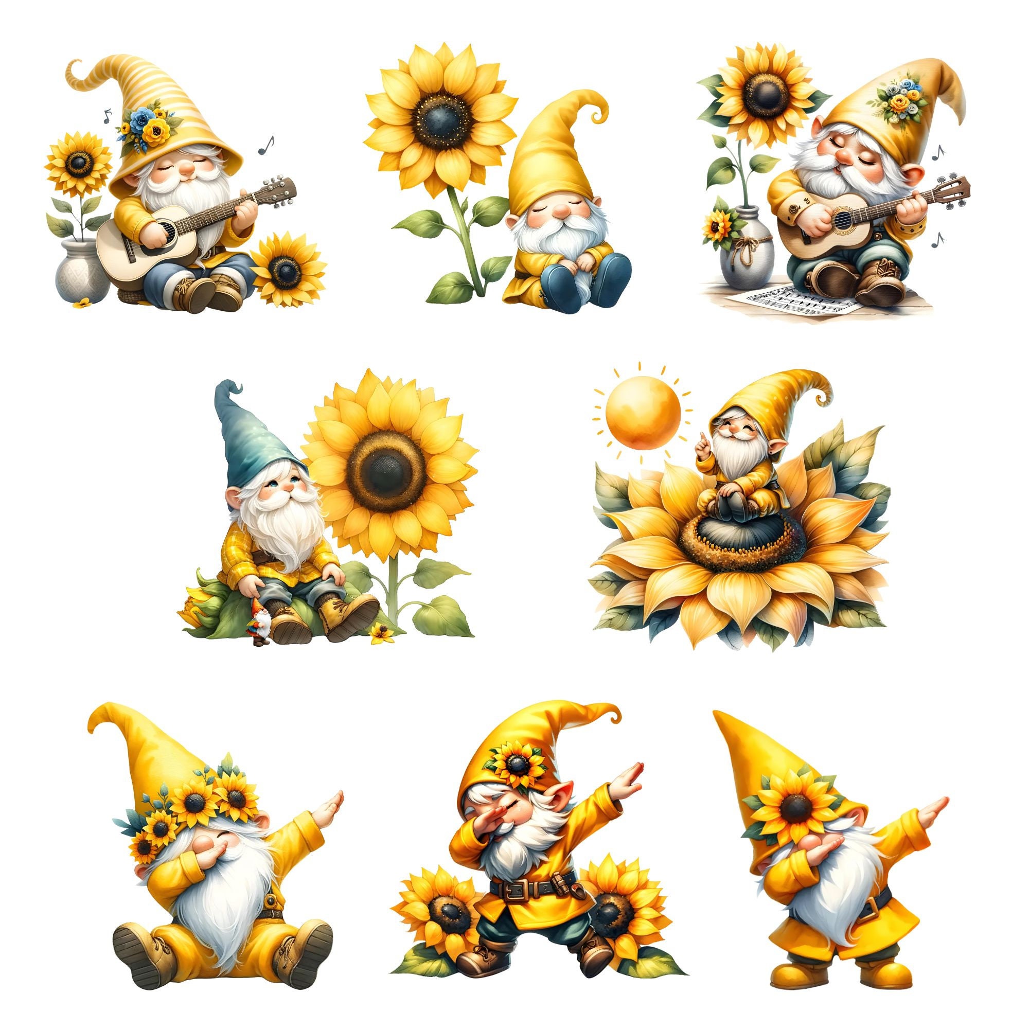 Watercolor Sunflower Gnome Clipart, Gnome With Flowers, Gnomes ...