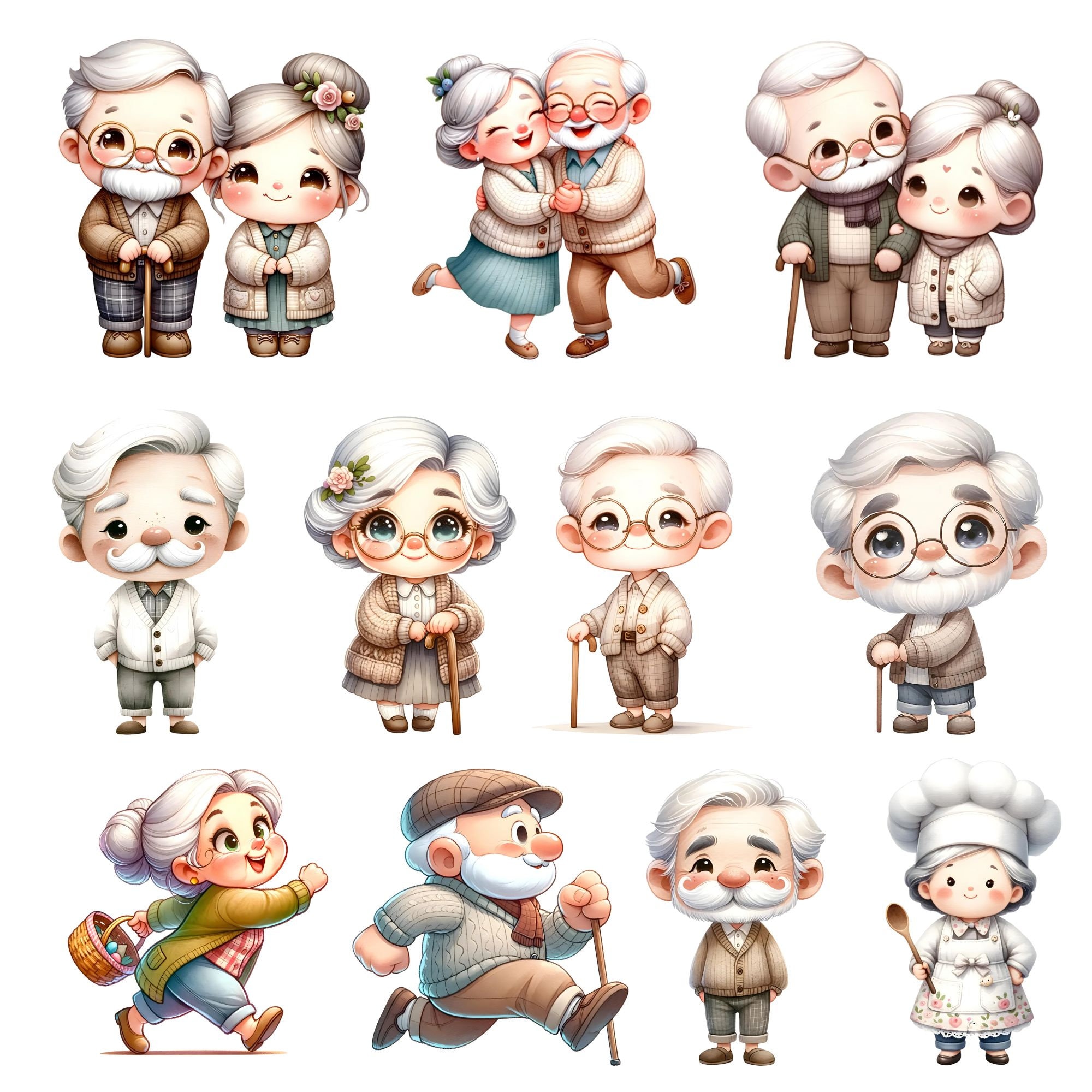 Watercolor Grandparent Clipart Bundle: Family PNG Graphics (digital ...
