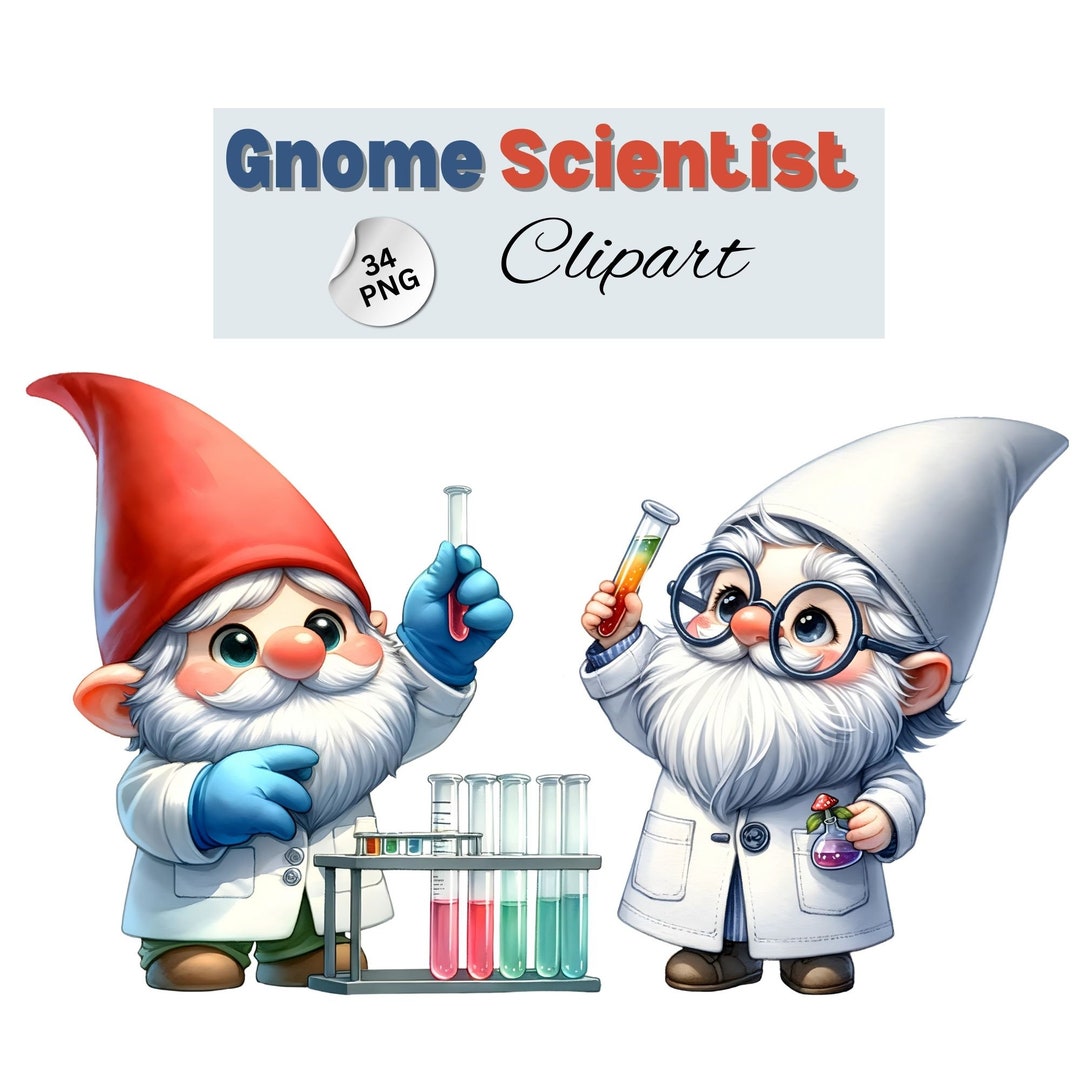 Watercolor Gnome Science Clipart, Science Nursery Clipart, Cute Science ...