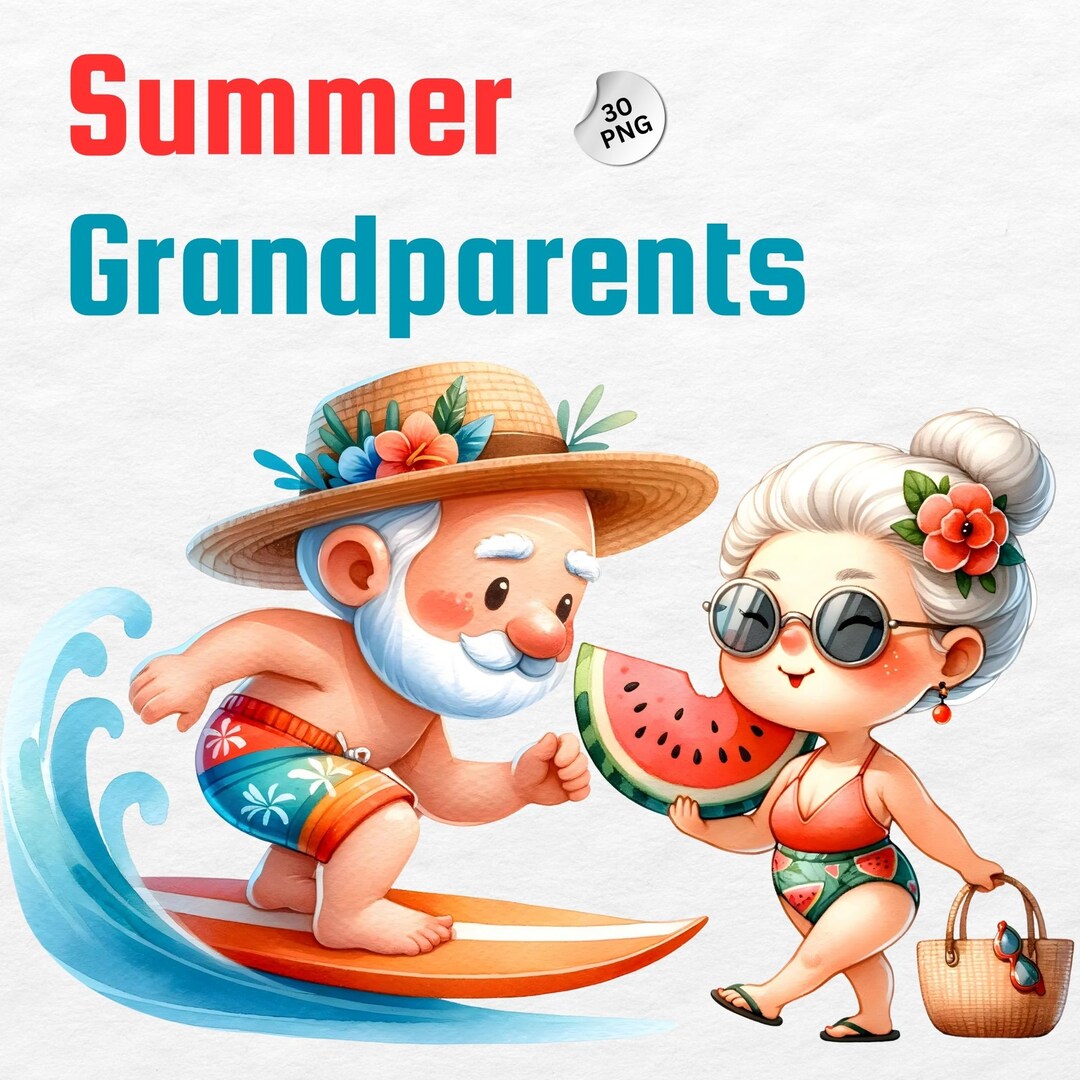 Watercolor Summer Grandparent Clipart Png, Grandma Clipart, Grandpa ...