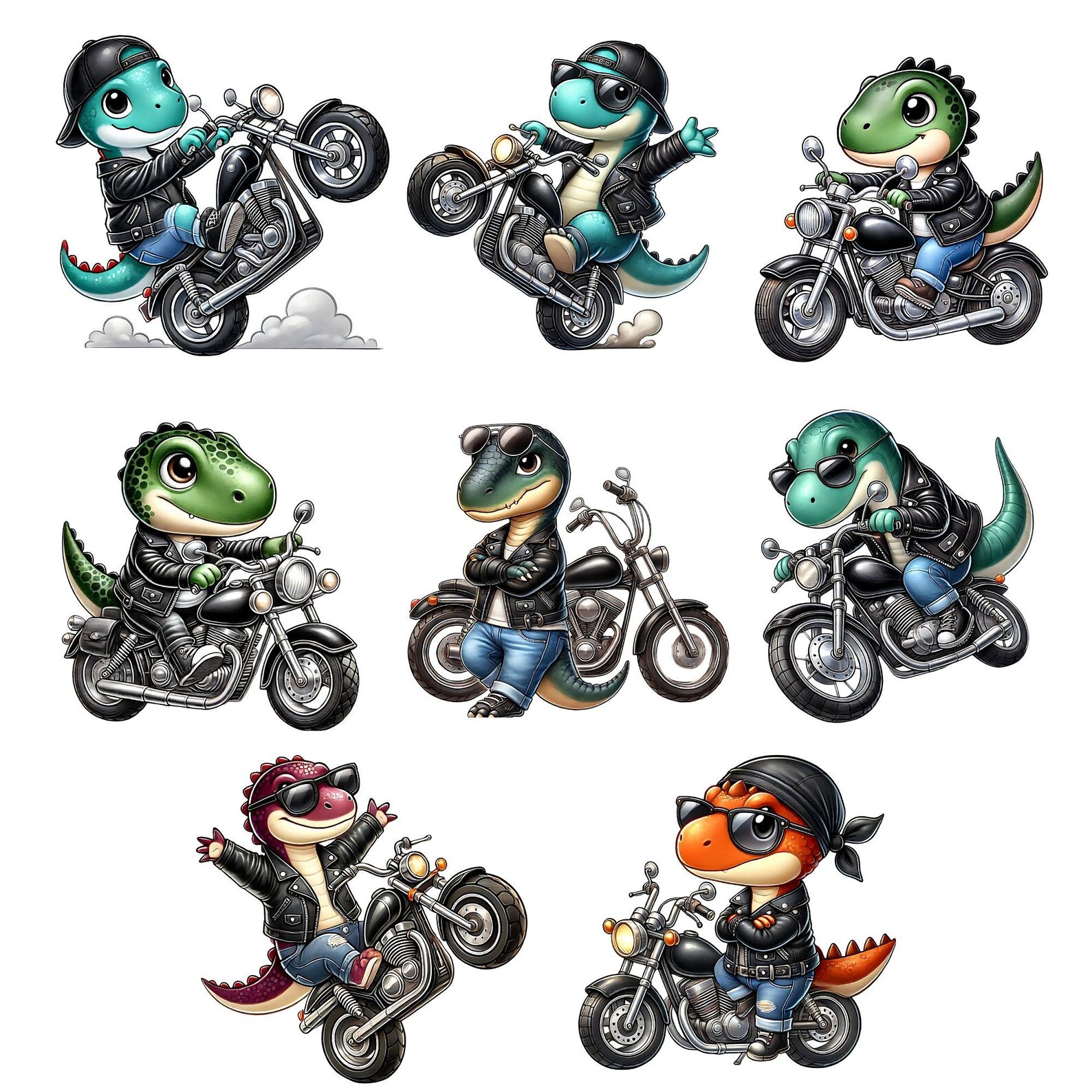 Watercolor Dinosaur Biker Clipart PNG, Dinosaur Motorcycle, Baby Shower ...
