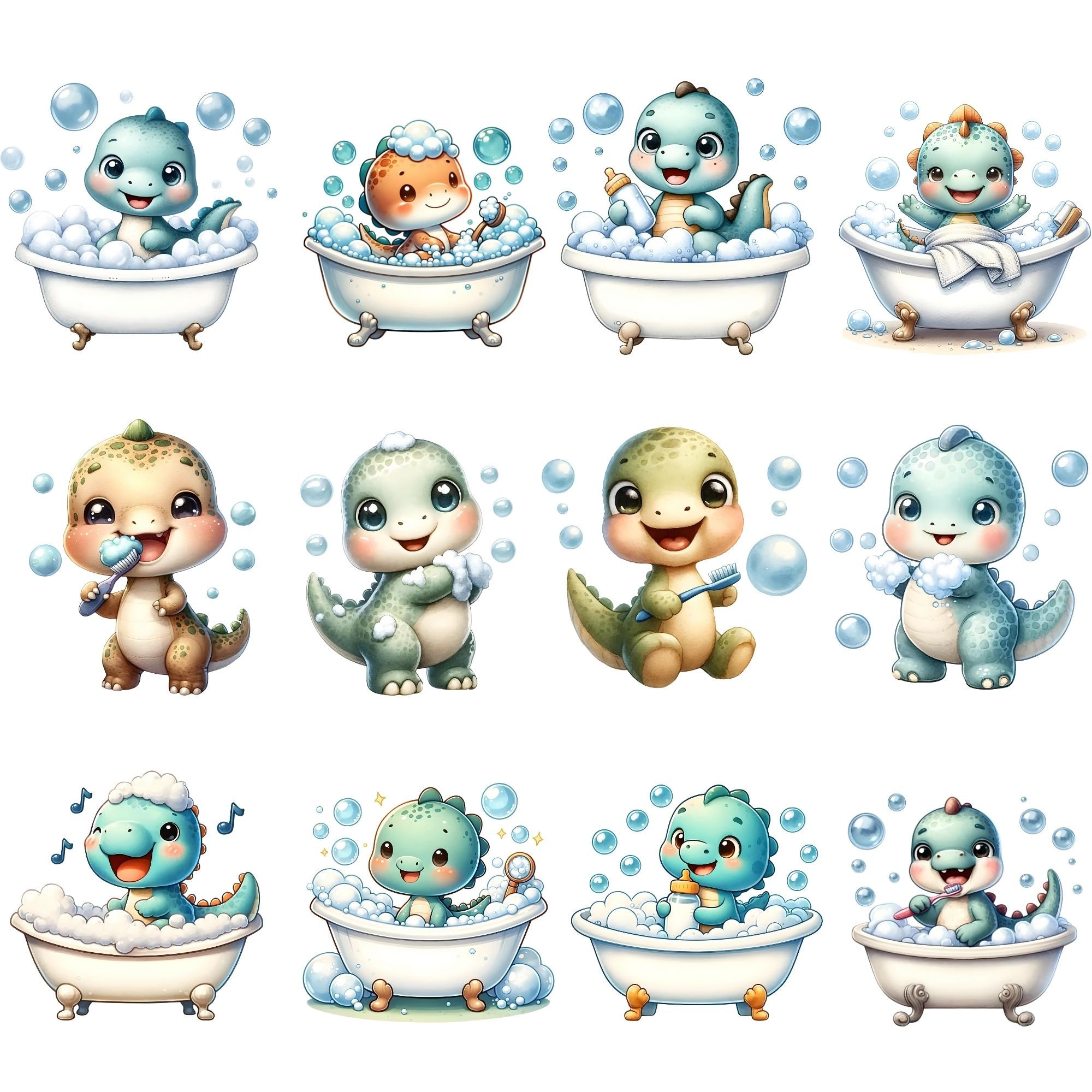 Baby Dinosaur Watercolor Clipart: Nursery Decor PNG (digital Download ...