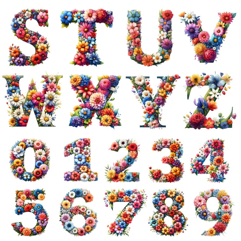 Watercolor Flower Alphabet Clipart, Watercolor Floral Alphabet, Floral ...