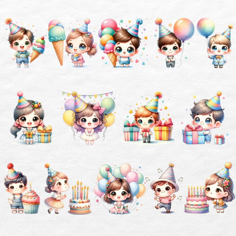 Birthday Kid Clipart Bundle, Birthday Party Digital Art, Cute Party ...