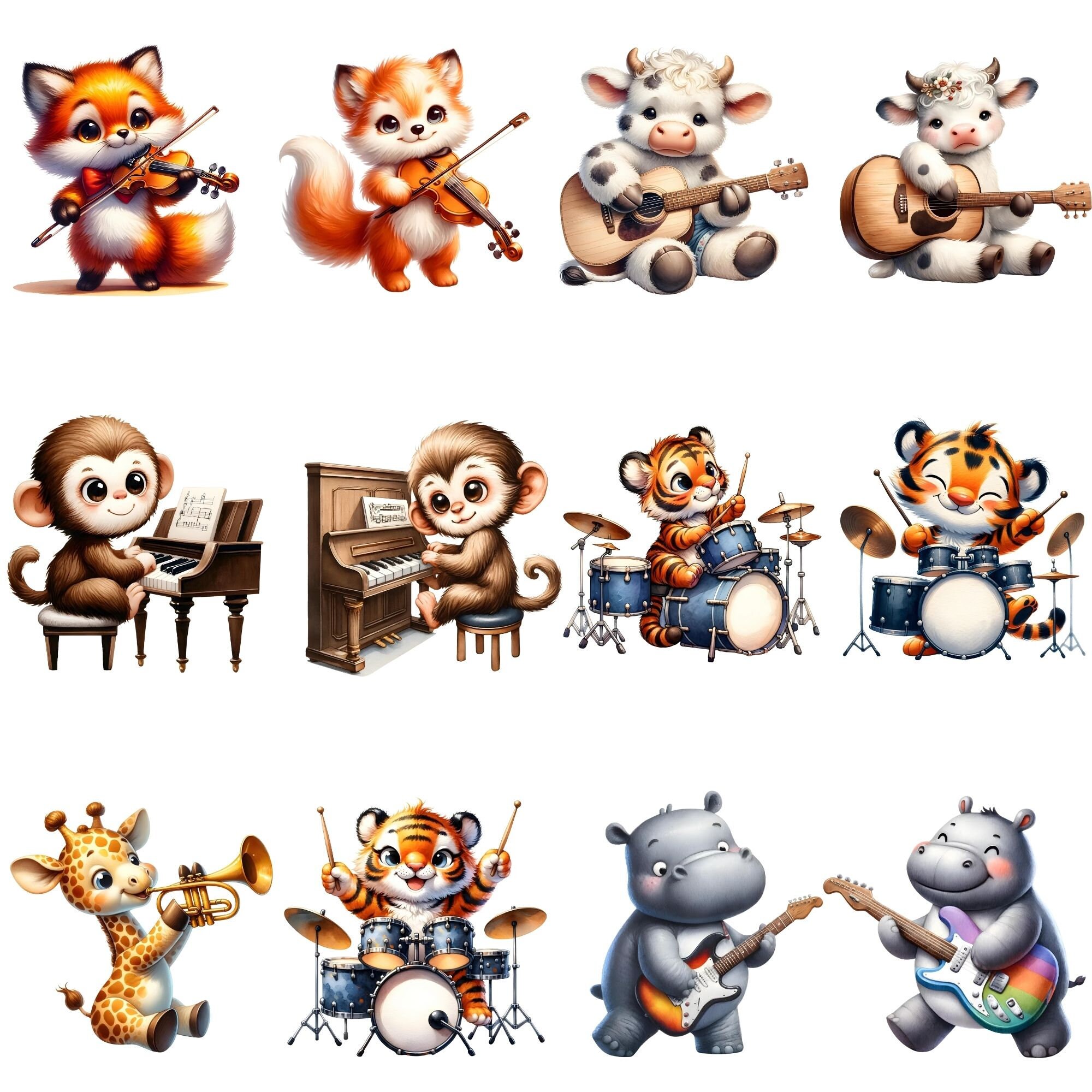 Baby Animals Music Band Clipart, Musical Animals Clipart, Animals ...