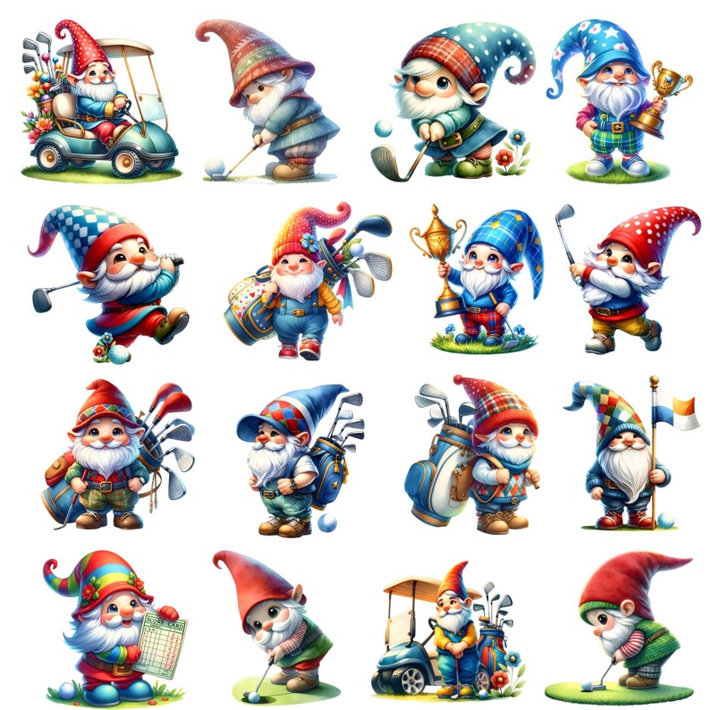 Watercolor Golf Gnome Clipart: Sport Gnomes PNG (instant Download) - Etsy
