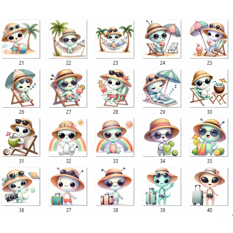 Watercolor Alien Summer Clipart, Cute Alien PNG, Beach Vacation Art PNG ...