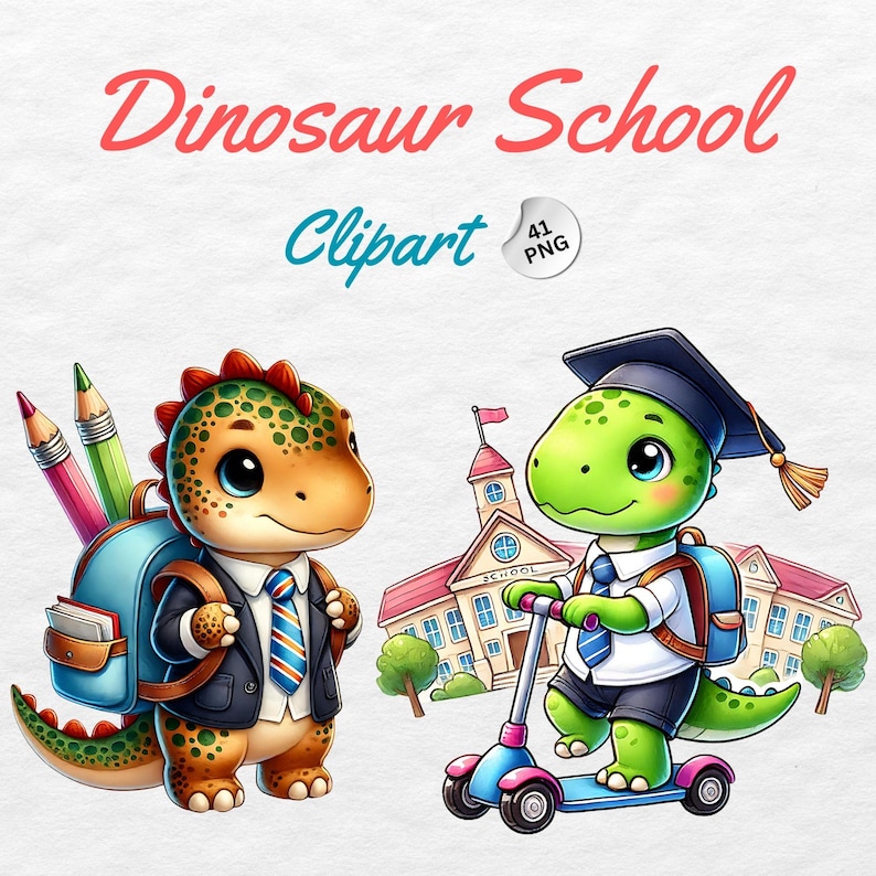 Watercolor Dinosaur School Clipart Png, Nursery Decor, Dinosaur Back to ...
