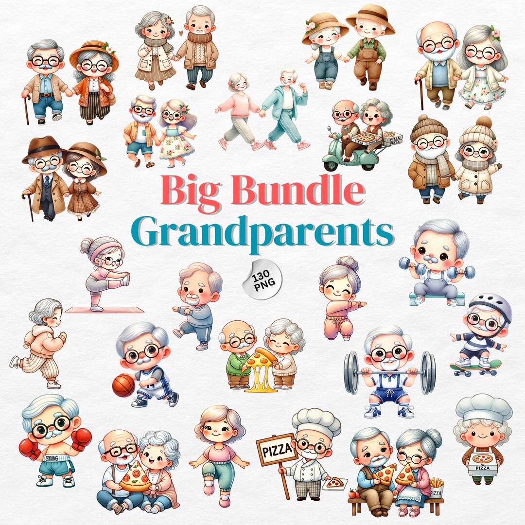 Grandparents Watercolor Clipart Bundle, Senior Couple PNG (digital ...