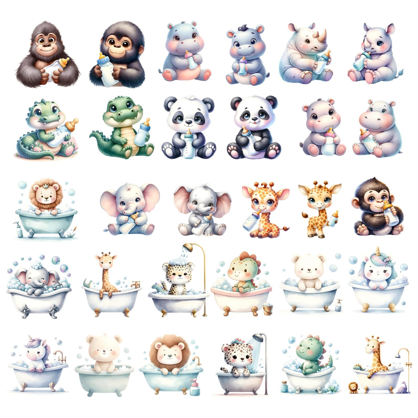 Baby Animal Clipart Bundle: Watercolor Nursery PNG (123 Images) - Etsy